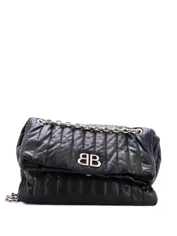 Balenciaga Monaco Chain Flap Quilted Leather Medium Shoulder Bag - Black