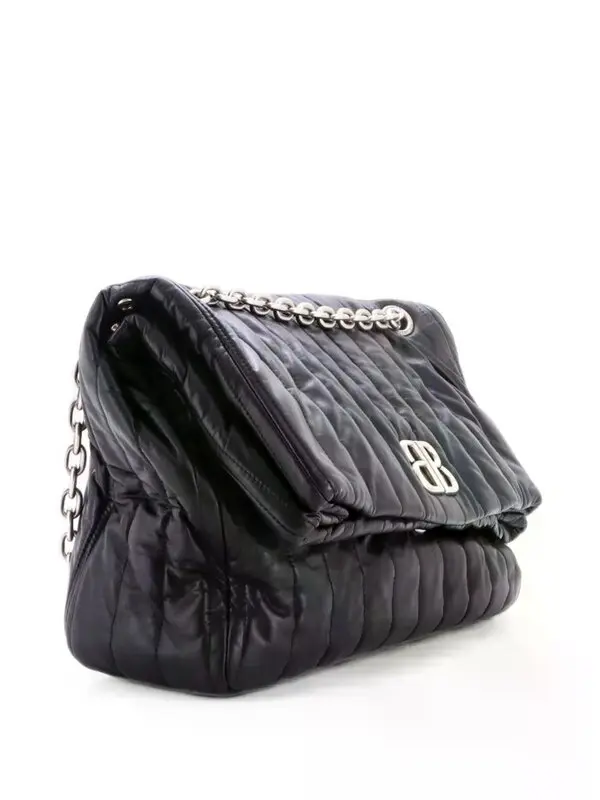 Balenciaga Monaco Chain Flap Quilted Leather Medium Shoulder Bag - Black