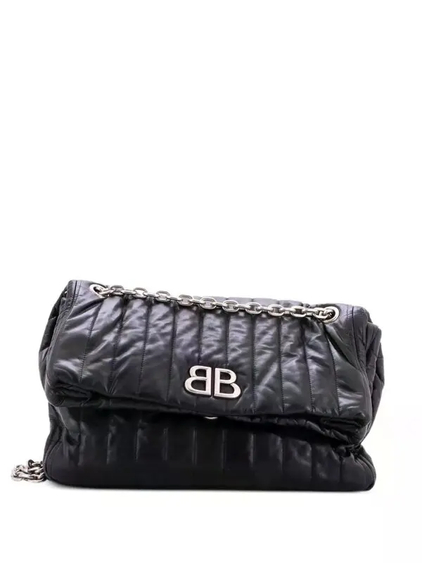 Balenciaga Monaco Chain Flap Quilted Leather Shoulder Bag - Black