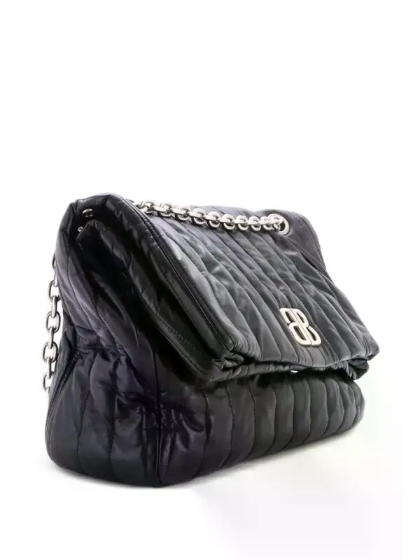 Balenciaga Monaco Chain Flap Quilted Leather Shoulder Bag - Black