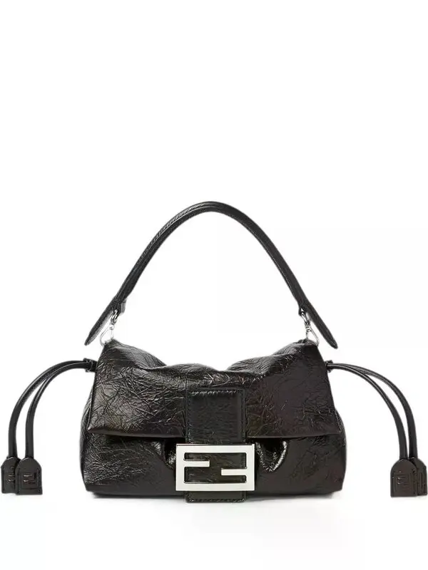Fendi Crinkled-leather Baguette Shoulder Bag - Black