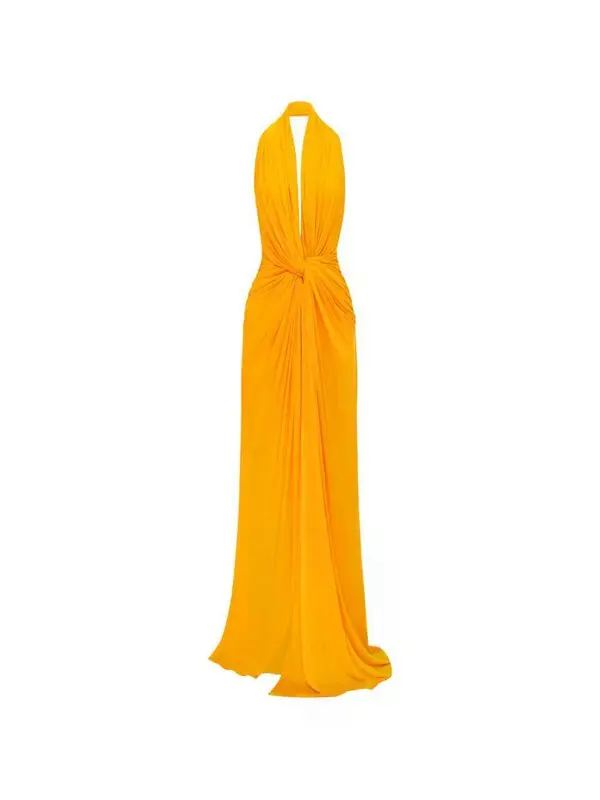 Alex Perry Halterneck Twist-detail Maxi Dress - Orange