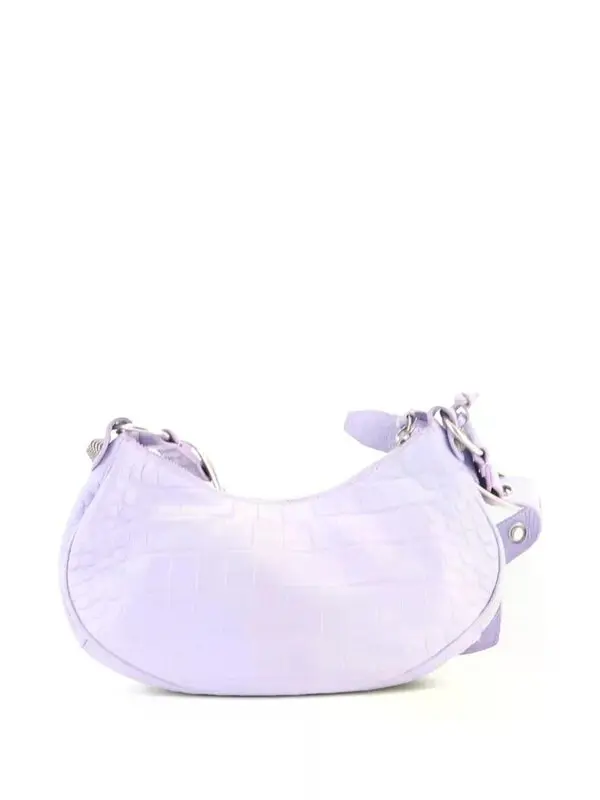 Balenciaga Le Cagole Giant Studs Hobo Bag In Crocodile Embossed Leather - Purple
