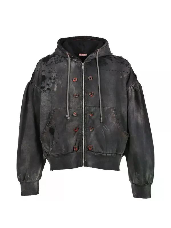 GLASS CYPRESS Distressed Button-detail Hoodie