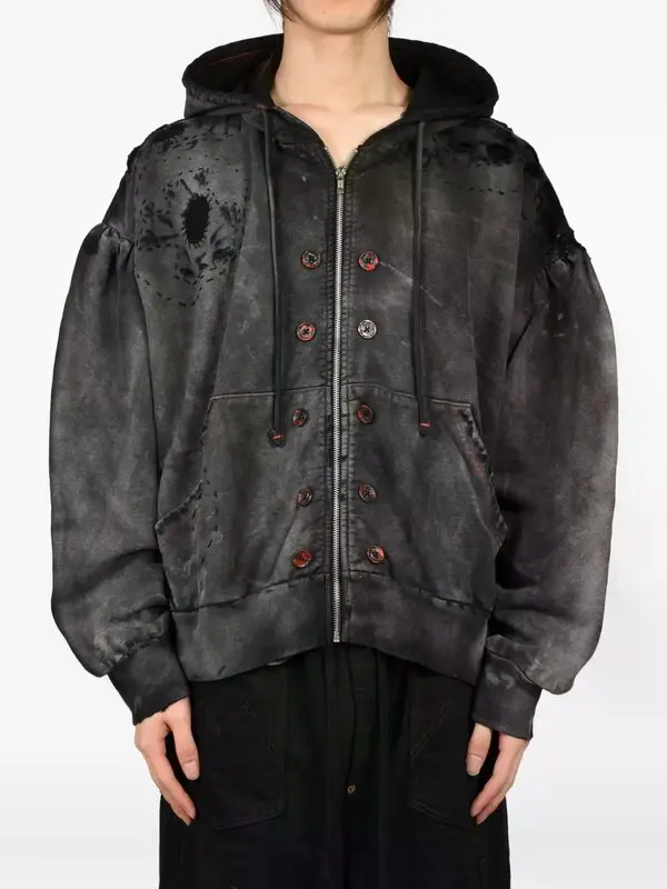 GLASS CYPRESS Distressed Button-detail Hoodie