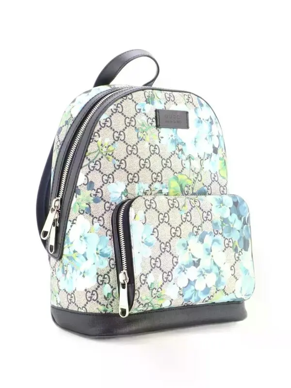 Gucci Blooms Print Gg Coated Canvas Backpack - Blue
