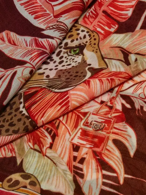 FERRAGAMO Feline-print Pure-wool Stole - Red