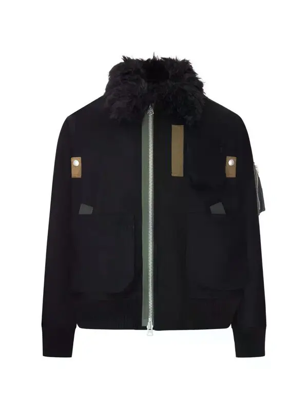 Sacai Melton Faux-fur Collar Wool Jacket