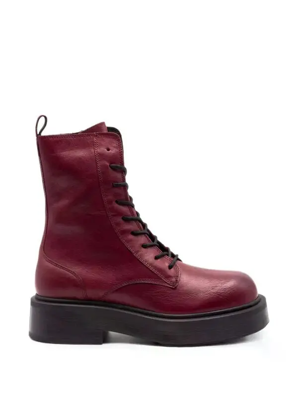 VIC MATIE Leather Lace-up Ankle Boots - Red