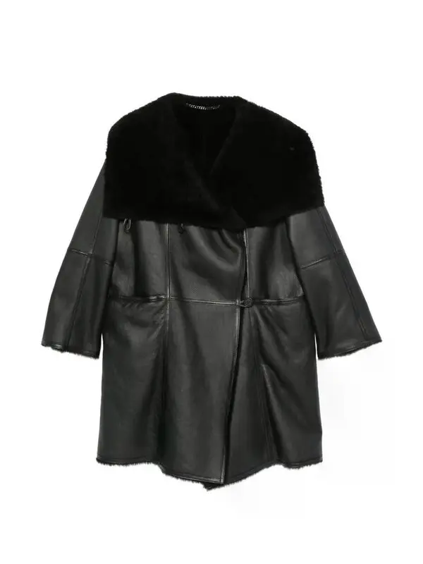 EMMETI Shearling-collar Leather Coat - Black