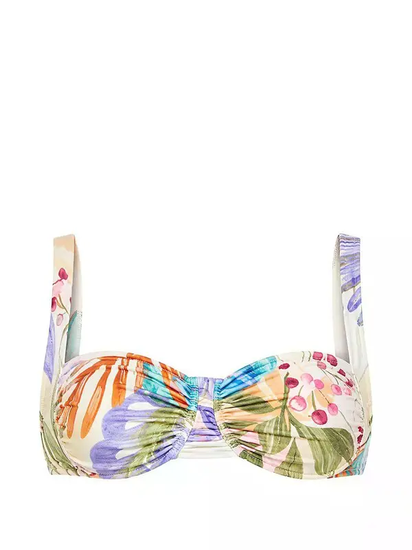 GOTTEX Floral-print Shirred Bikini Top - Neutrals