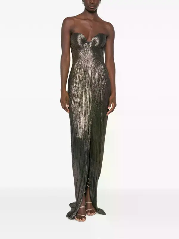 MARIA LUCIA HOHAN Metallic-effect Pleated Maxi Dress - Brown