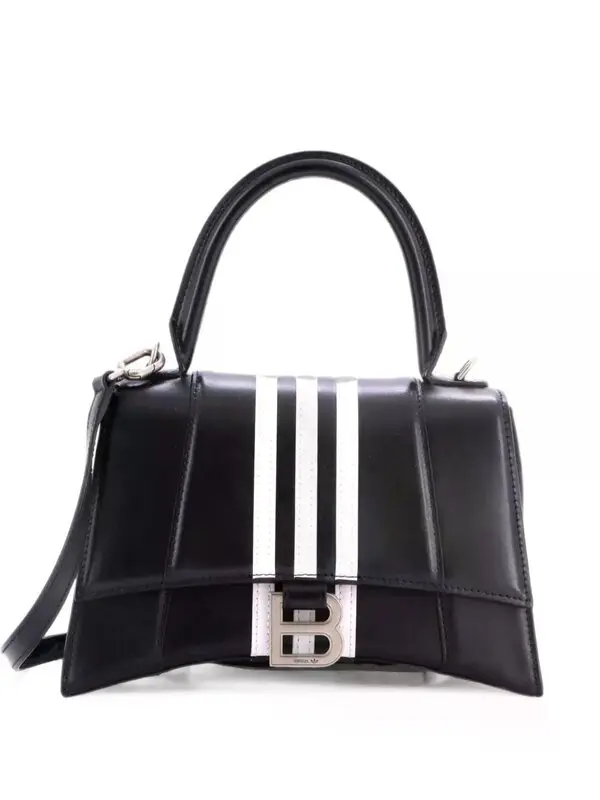 Balenciaga X Adidas Hourglass Top Handle Bag Leather Satchel - Black