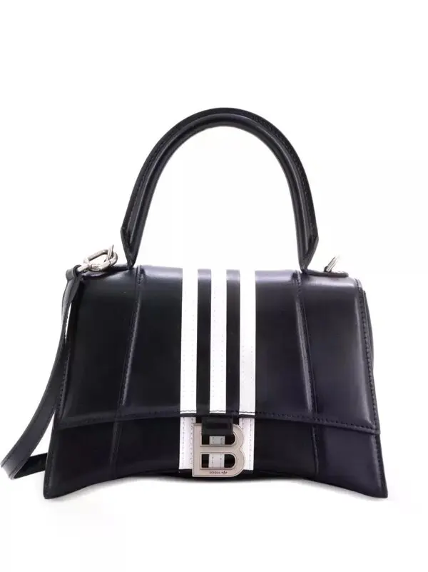 Balenciaga X Adidas Hourglass Top Handle Bag Leather Satchel - Black