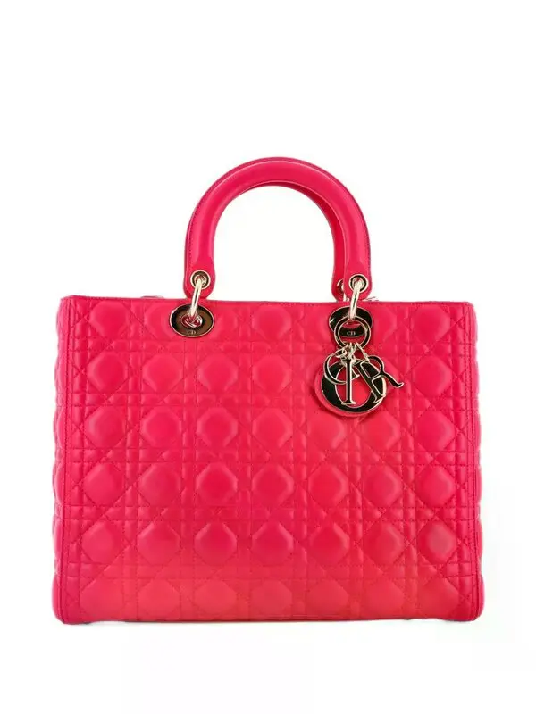Dior Cannage Quilt Lambskin Large Tote Bag - Pink