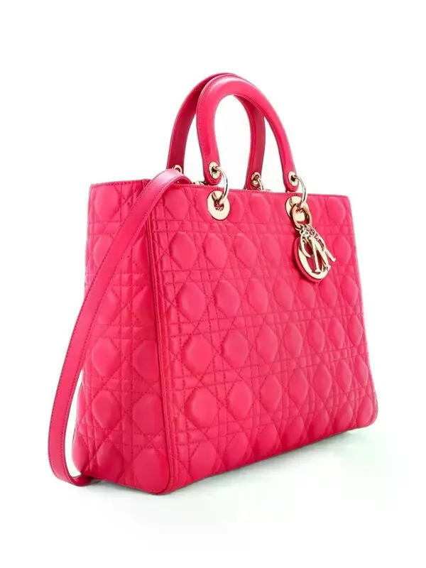 Dior Cannage Quilt Lambskin Large Tote Bag - Pink