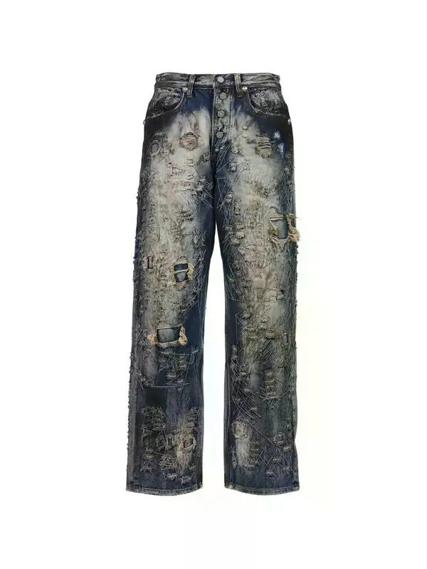 THUG CLUB Distressed Patchwork Jeans - Blue