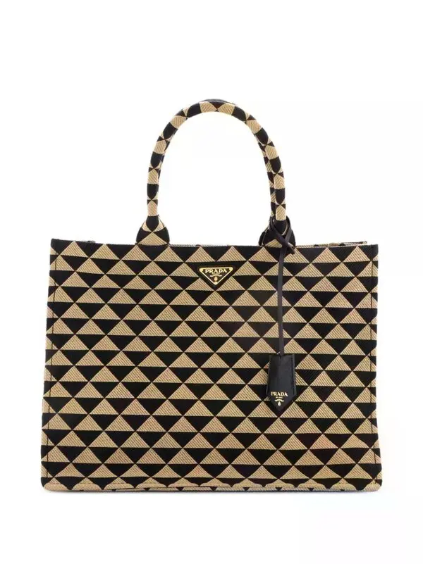 Prada Symbole Shopper Jacquard Large Tote Bag - Black