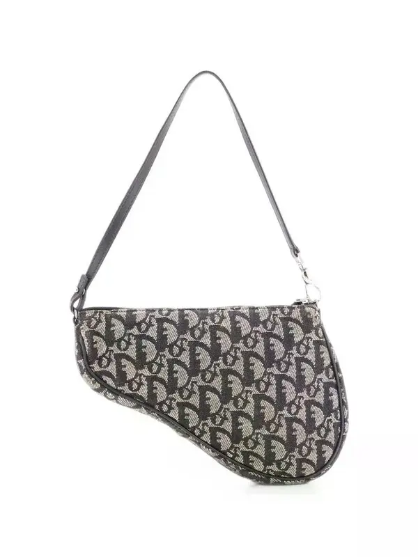 Dior Vintage Saddle Bag Diorissimo Canvas Mini Clutch Bag - Black