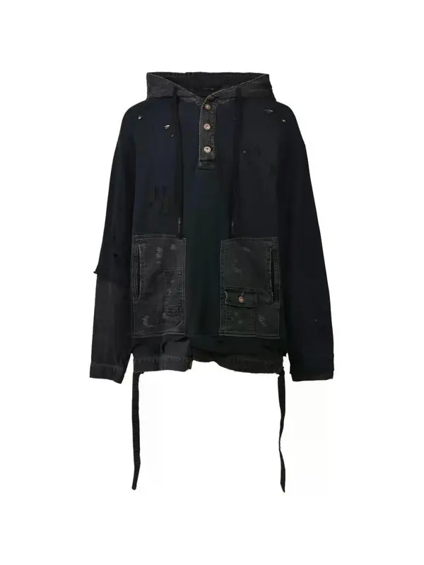 D HYGEN Distressed Denim-panel Hoodie