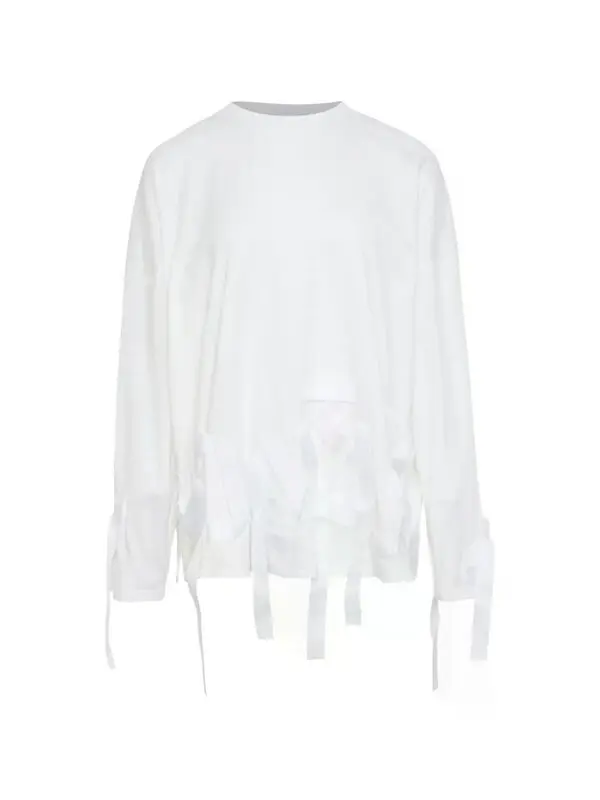 ENFOLD Ribbon-embellished Long-sleeve T-shirt - White