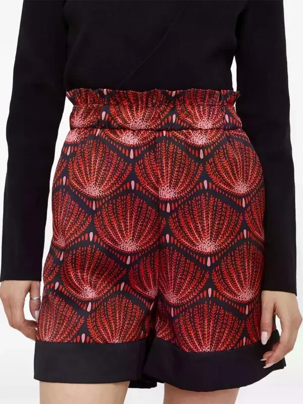 Sisley Patterned Ruffle Shorts - Red