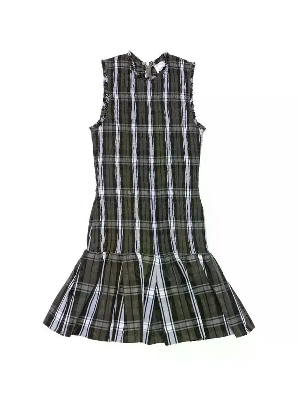 PATOU Shirred Tartan-check Mini Dress