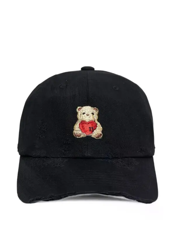We11Done Distressed Teddy-bear Baseball Cap - Black