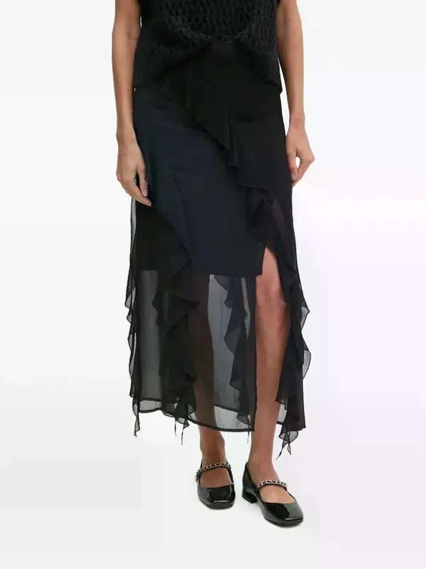 Sisley Ruffled Front-slit Midi Skirt