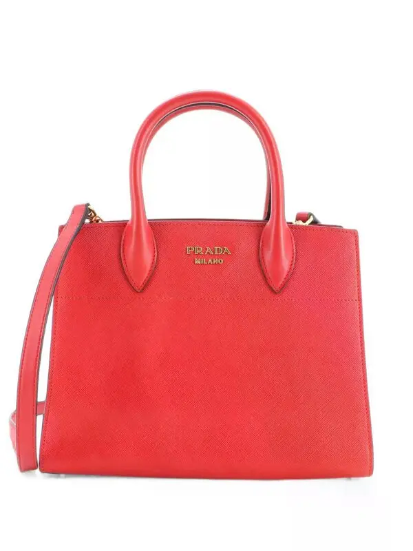 Prada Bibliotheque Saffiano And City Calf Tote Bag - Red