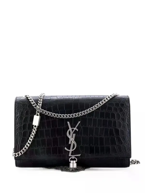 Saint Laurent Classic Monogram Tassel Croc Effect Leather Medium Crossbody Bag