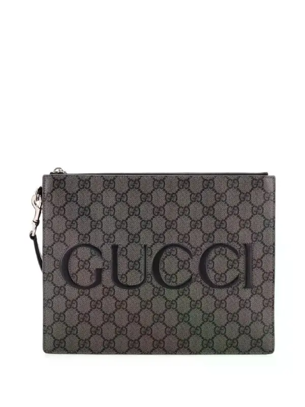 Gucci Monogram Gg Coated Canvas Logo Wristlet Zip Pouch