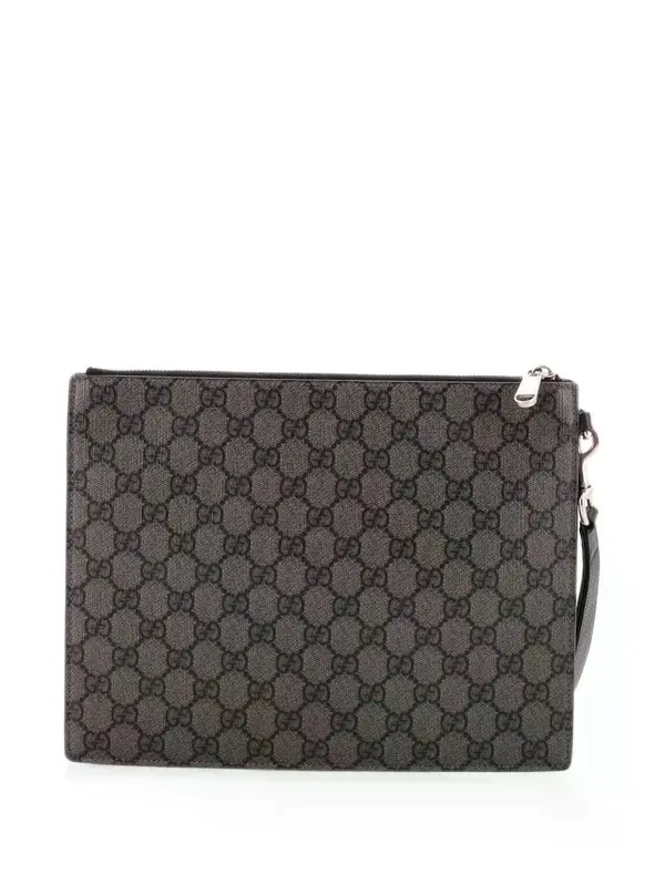 Gucci Monogram Gg Coated Canvas Logo Wristlet Zip Pouch
