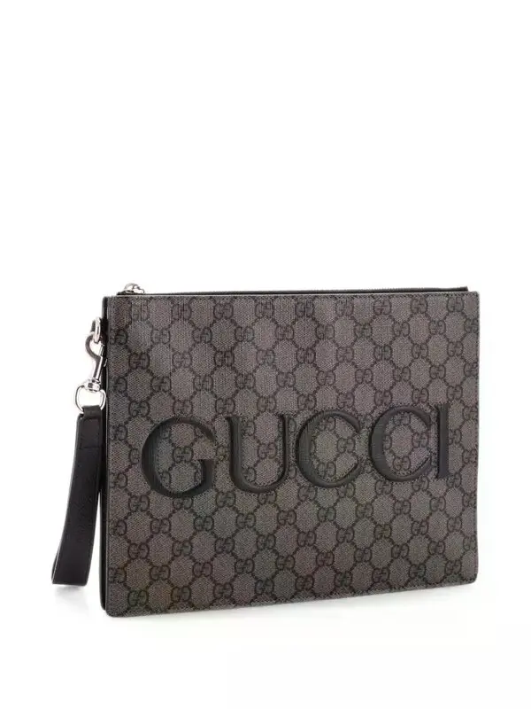 Gucci Monogram Gg Coated Canvas Logo Wristlet Zip Pouch