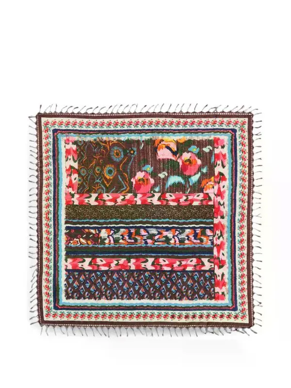Bimba Y Lola Burgundy Ikat Flower Patchwork Shawl