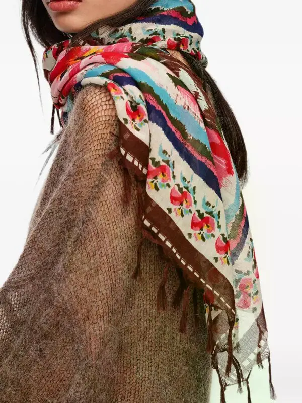 Bimba Y Lola Burgundy Ikat Flower Patchwork Shawl