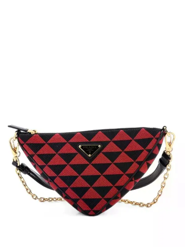 Prada Symbole Triangle Bag Leather And Jacquard Mini Shoulder Bag - Red