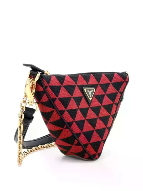 Prada Symbole Triangle Bag Leather And Jacquard Mini Shoulder Bag - Red