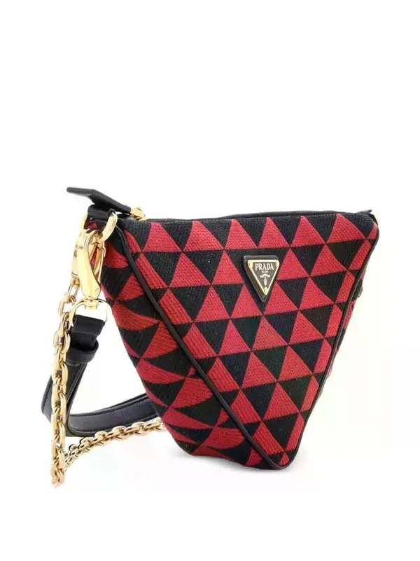 Prada Symbole Triangle Bag Leather And Jacquard Mini Shoulder Bag - Red