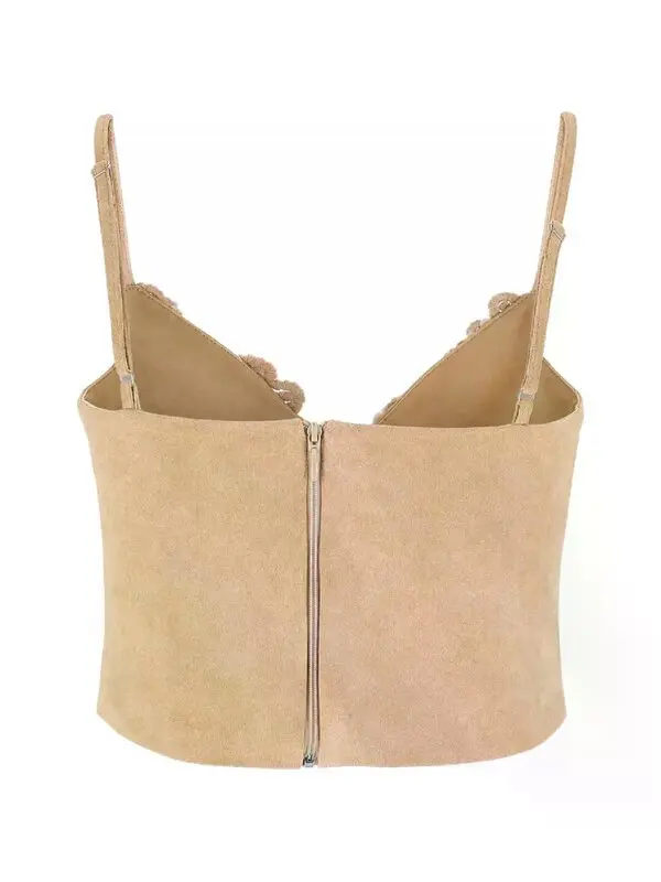 Ermanno Scervino Floral-embroidered Suede-effect Crop Top - Neutrals