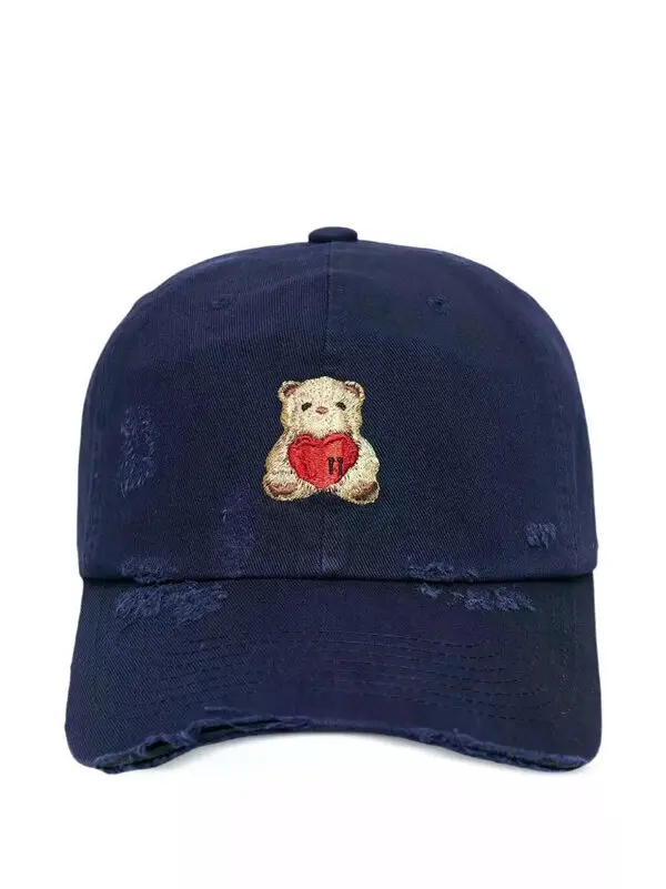 We11Done Heart Teddy Distressed Baseball Cap - Blue