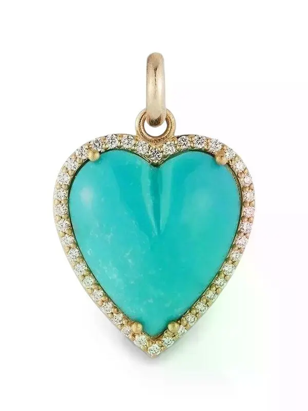 STORROW JEWELRY Large Alana Turquoise Diamond Heart Charm - Gold