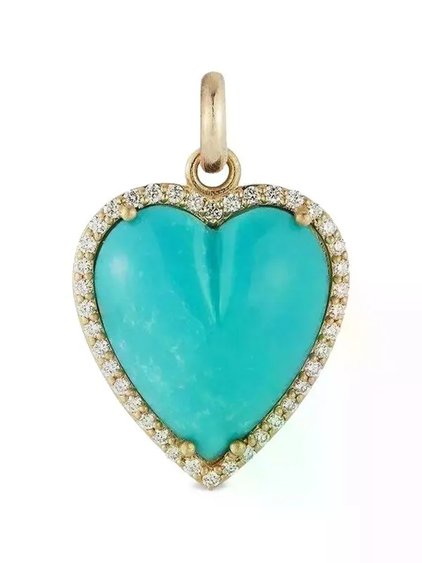 STORROW JEWELRY Large Alana Turquoise Diamond Heart Charm - Gold