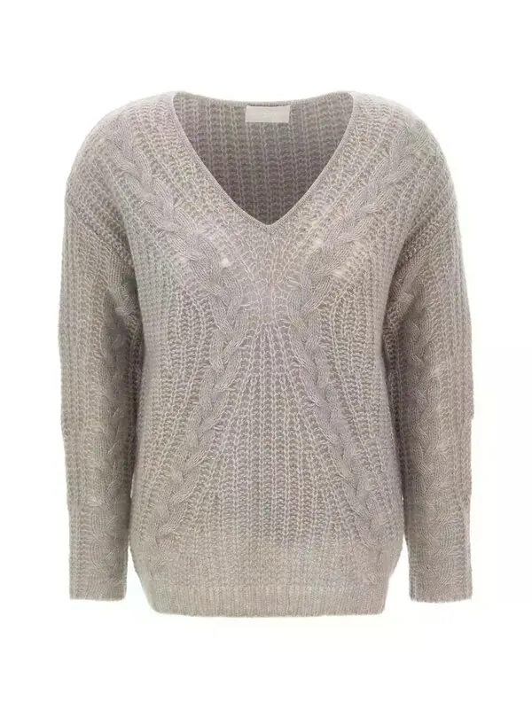 Hemisphere Cable-knit Open-knit V-neck Sweater