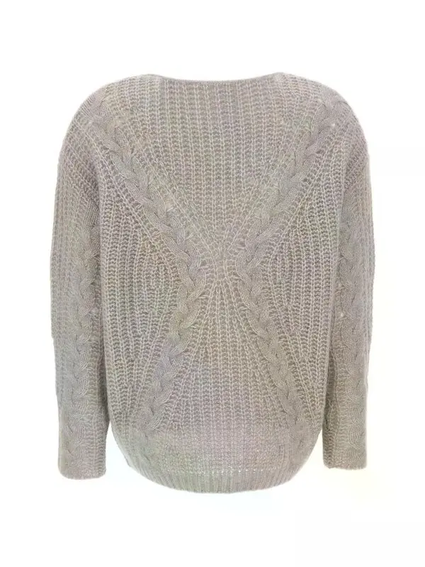 Hemisphere Cable-knit Open-knit V-neck Sweater