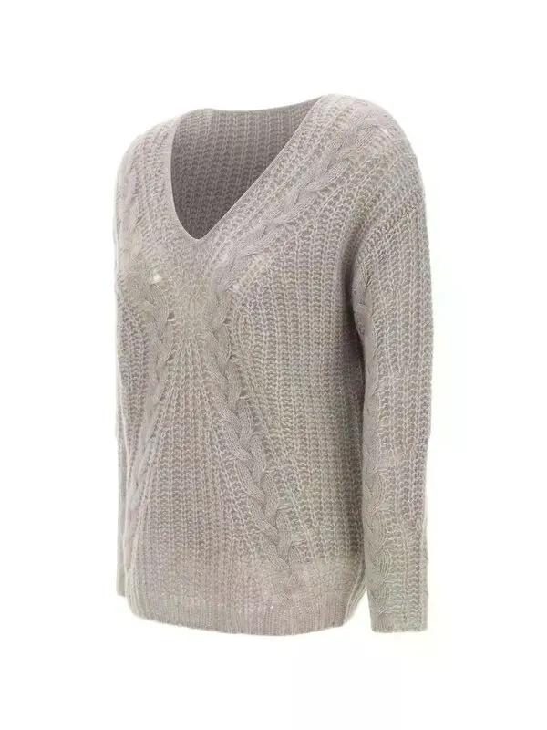 Hemisphere Cable-knit Open-knit V-neck Sweater