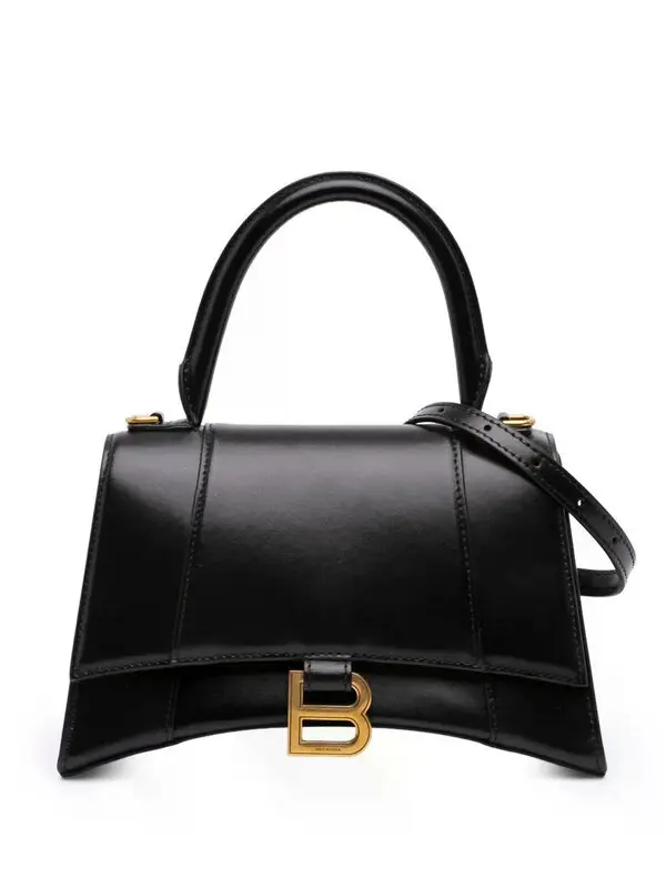 Balenciaga Shiny Box Calfskin Hourglass Top Handle Satchel - Black