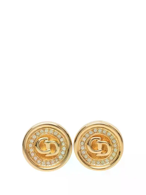 Dior 20th Century Plated Strass Cd Logo Clip On Earrings - Gold