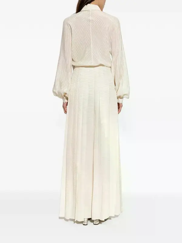 Fendi Ivory Silk Crêpe Pleated Shirt Dress