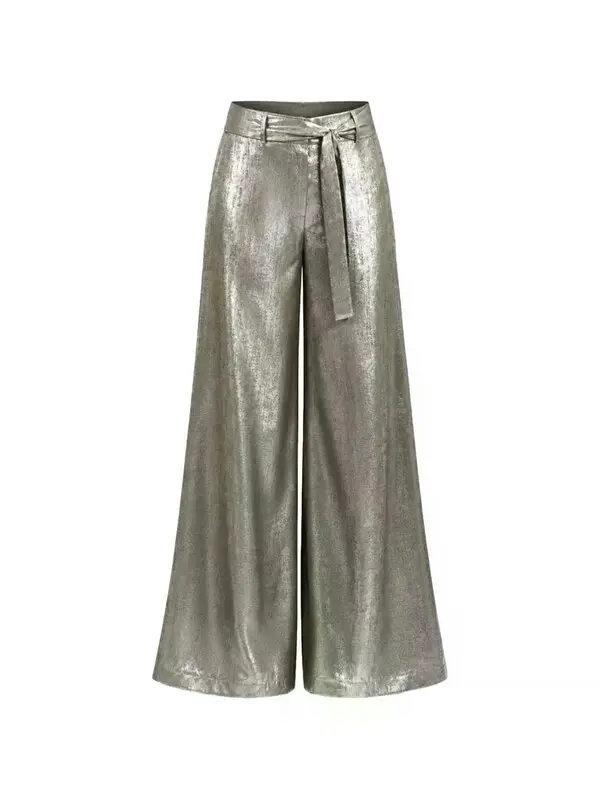 OTRO AMOR Metallic-effect Belted Palazzo Pants